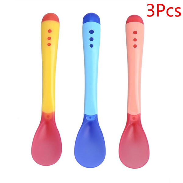 3pcs 3 Colors Temperature Sensing Spoon for Kids Boys Girls Silicone ...
