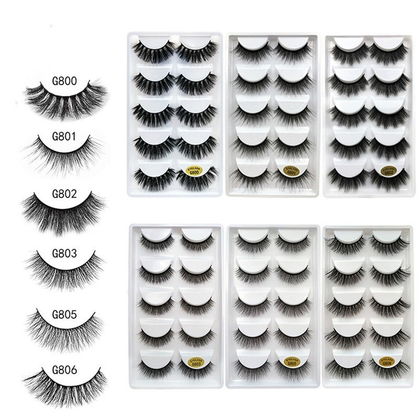 5 Pairs 3D Mink Hair False Eyelashes Natural/Thick Long Eye Lashes ...