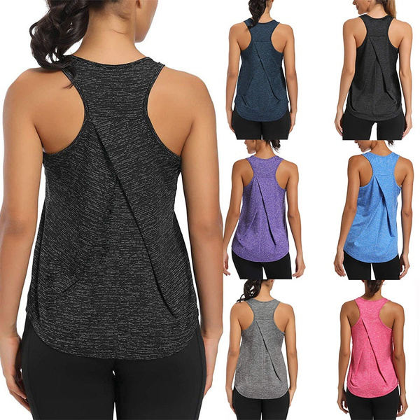 Women's Cross Back Yoga Shirt Sleeveless Racerback Workout Active Tank ...