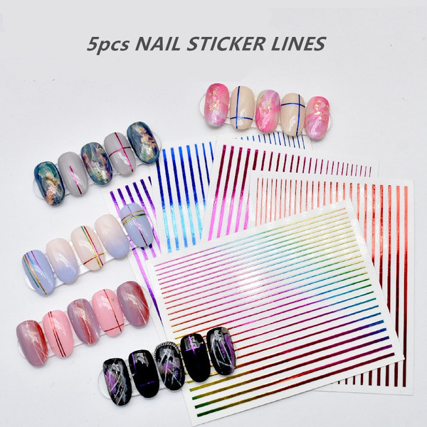 5 Colour Adhesive 3D Nail Sticker Lines Strip Nail Art Sticker Nail ...