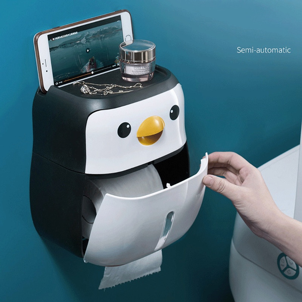 Cartoon portable toilet paper holder penguin box wall-mounted paper ...