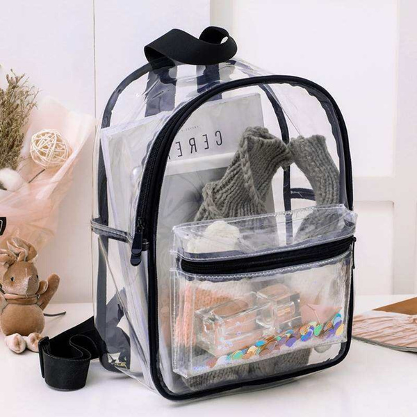 Girls Two-Compartment PVC Plastic Clear Backpack Transparent Travel ...