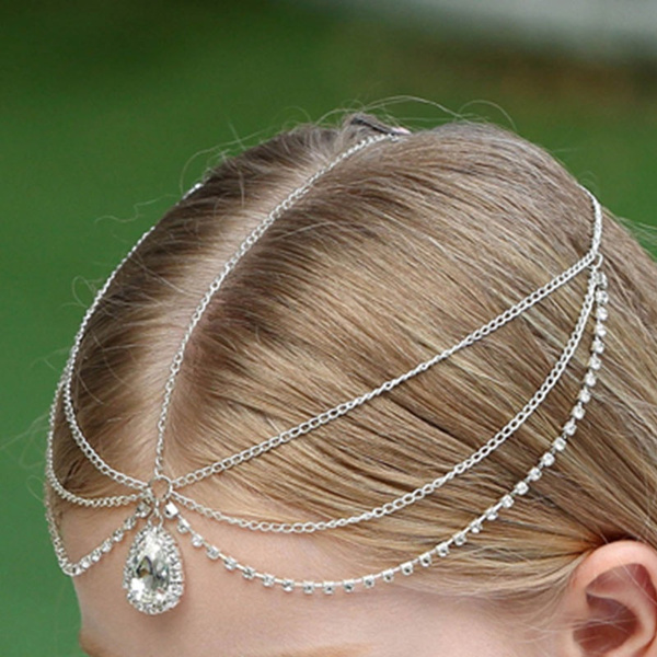 Fashion Rhinestone Headbands Women Water Drop pendant Bohemian Head ...