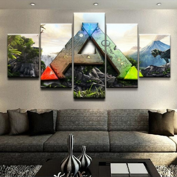 5 Panel Wall Murals Survival Evolved Game Poster Home Decor ark Game ...
