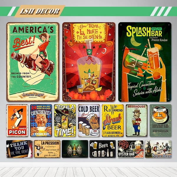 "Beer" Vintage Tin Signs Retro Metal Posters Man Cave Bar Pub Club Wall ...