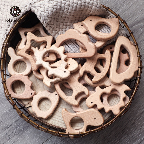 Wooden Teether 1PC Natural Beech Wood Animal Toys Food Grade Teething ...