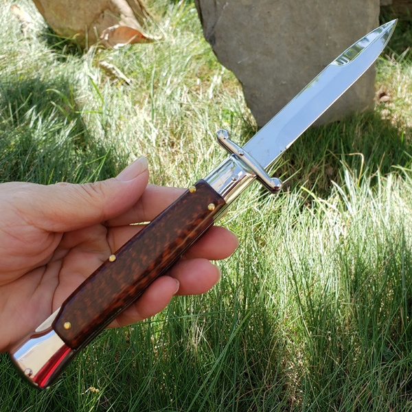 Tactical spring assisted knife folding thin high knife blade wooden ...