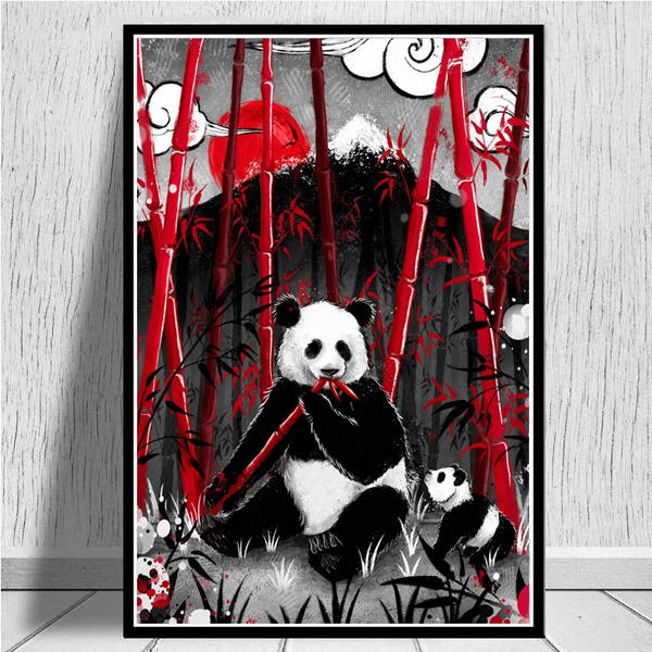 Large Japanese Style Wall Mural Black White Red Nihonga Wall Art ...