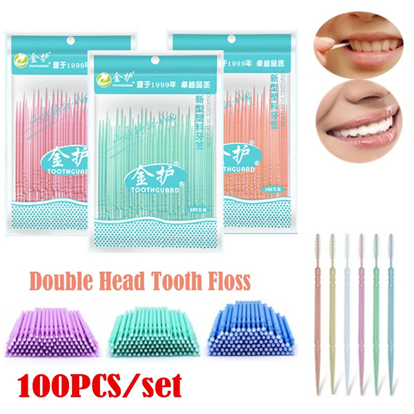 100 PCS Disposable Double Head Tooth Floss Hygiene Dental Floss ...