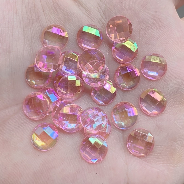 60pcs 10mm Acrylic Rhinestone AB Acrylic Round Facets FlatBack Cabochon ...