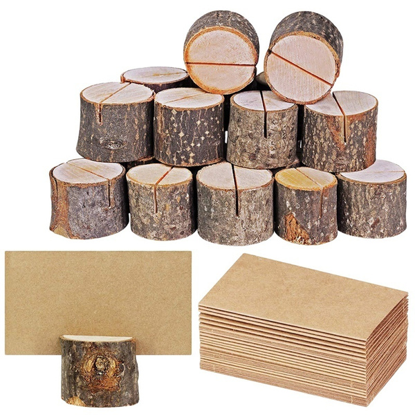 20/40pcs Wood Pile Name Place Card Photo Holders Wooden Bark Memo ...