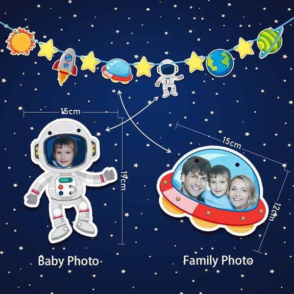 Cartoon Astronaut Rocket Space Theme Party Banner Bunting Garland For ...
