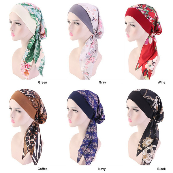 1Pc Women Cancer Head Scarf Chemo Hair Loss Hat Turban Pre-Tied ...