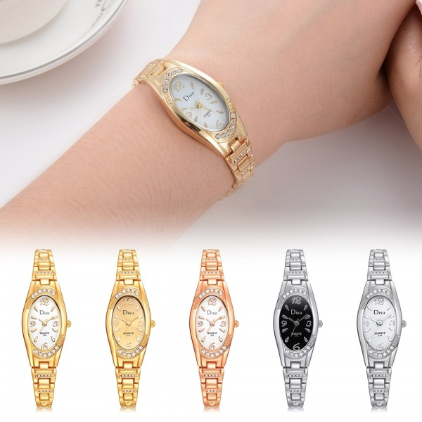Fashion Oval Small Dial Watches Women Elegant Rhinestone Dress Quartz ...
