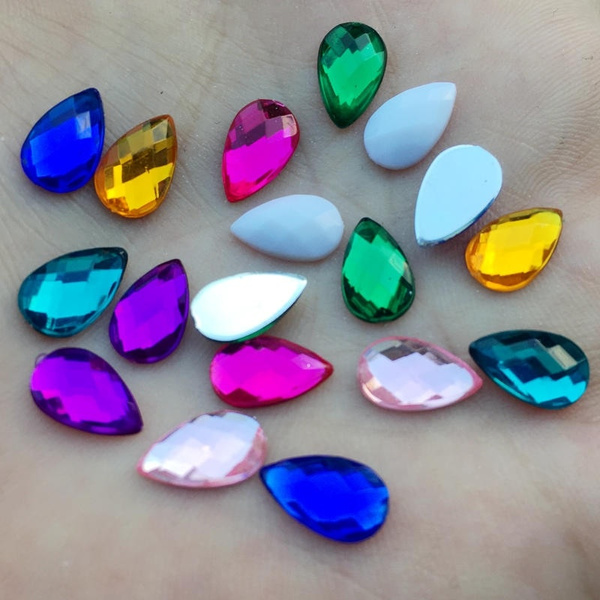 200PCS 6*10mm Tear drop Rhinestones Flat Back Acrylic Gems Crystal ...