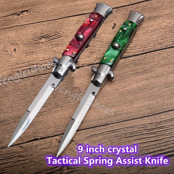 9 inch crystal Automatic Portable Mafia Stiletto God father Survival Dagger Tactical Spring ...