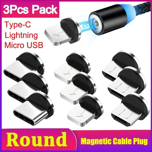 3Pcs/Pack Round Magnetic Plug Head Micro USB Type-C Lightning Plugs ...