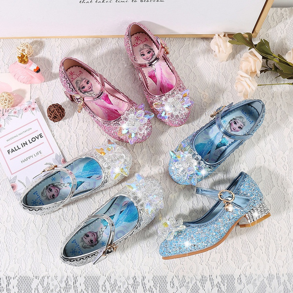 Girls Princess Leather Shoes Children's High Heels Crystal Shoes ...