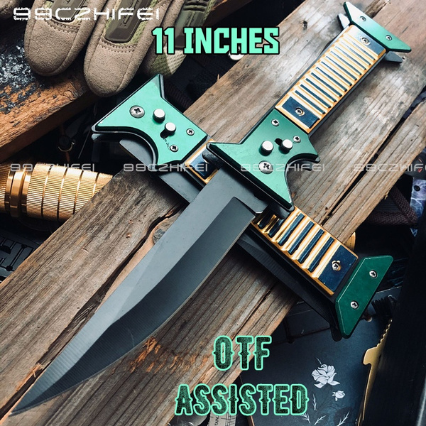 11"" Extra Large AUTO OTF Spring Assisted Fast Open Knife Outdoor ...