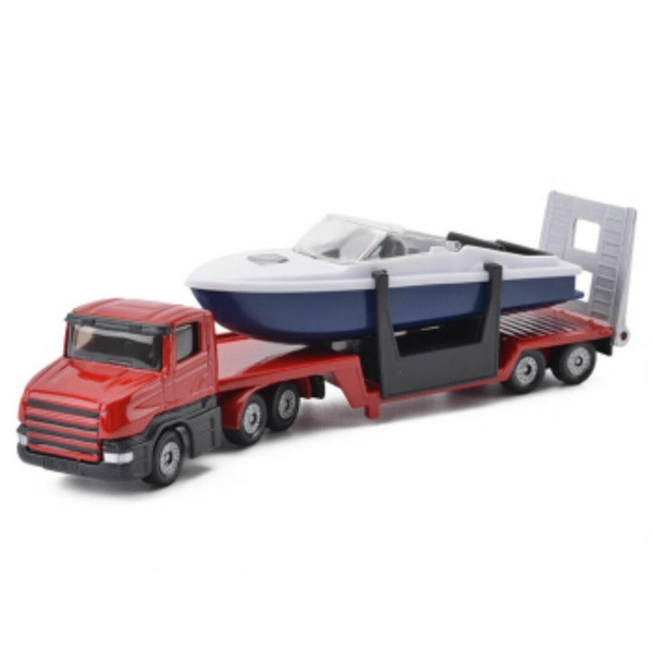15cm Flatbed Trailer with Speedboat 1/64 Scale Metal Diecast Model Low ...