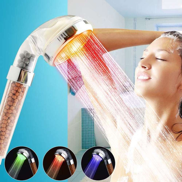 3/7 Color Changing LED Anion Spa Shower Head High Pressure Temperature ...