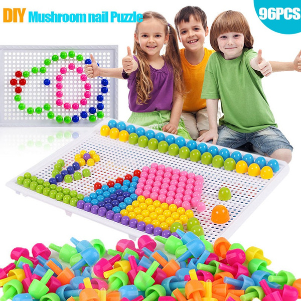 Children Toys Puzzle Peg Board With 96 Mushroom Pegs Model Kits ...