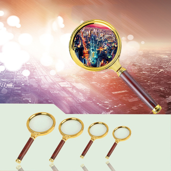Portable Handheld 10X Magnifying Glass 60mm 70mm 80mm 90mm Retro Handle ...