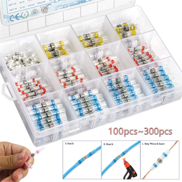 100-300pcs/box Solder Seal Wire Connectors Car Boat Heat Shrink Butt ...