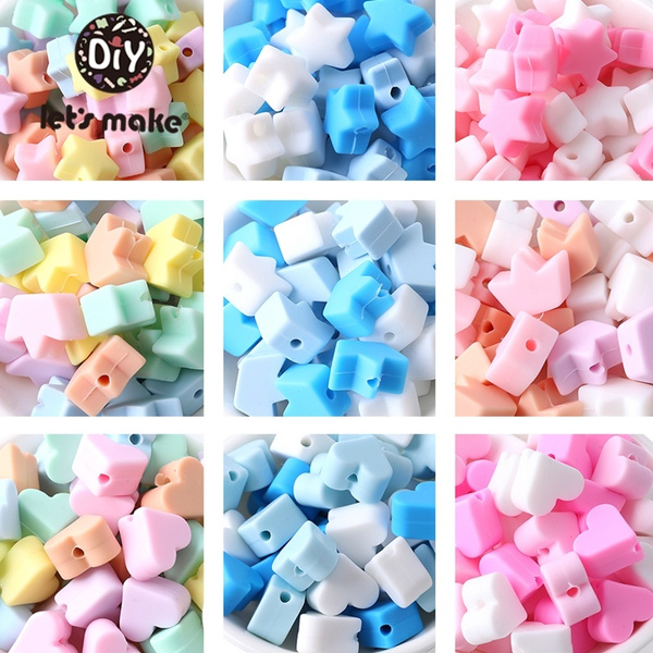 Silicone Beads 10 Pcs Cute Star/Heart/Crown BPA Free Teethers for ...