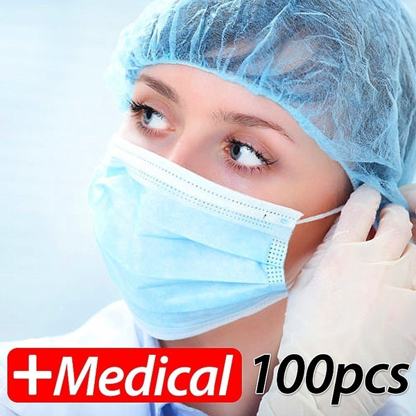 100 Pcs 3-Ply Disposable Medical Masks Dust Sanitary Mask Flu Face ...