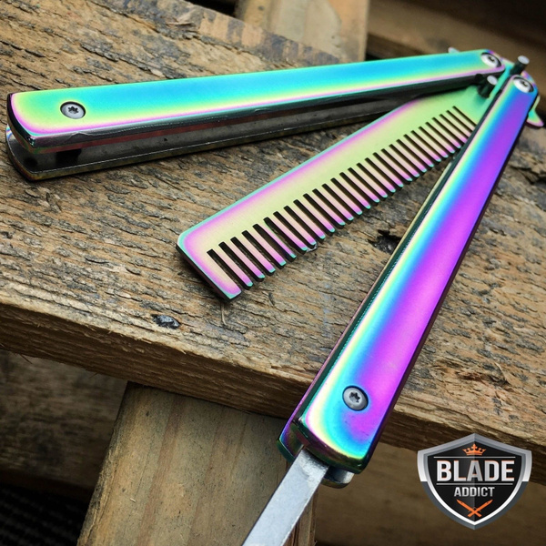 Butterfly Balisong Trainer Training COMB Knife Tool RAINBOW Metal ...