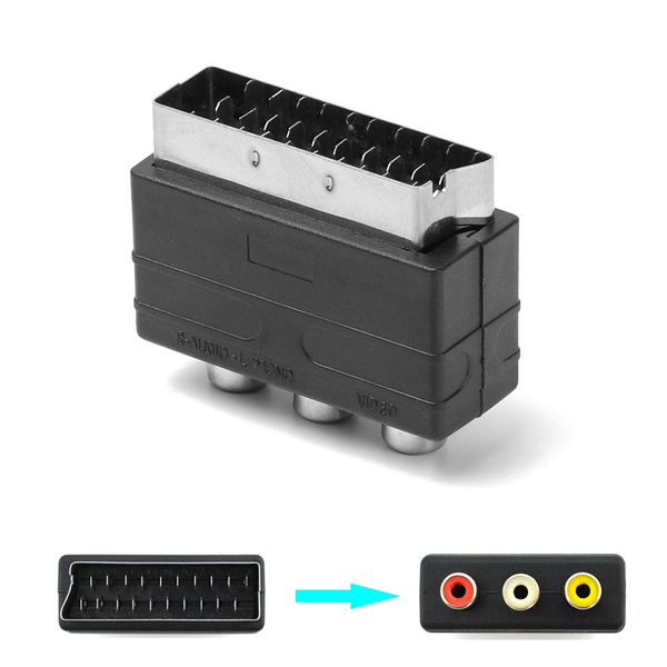 Video Connector Game Phono Scart Male to 3RCA Female Plug 21PIN Adapter ...
