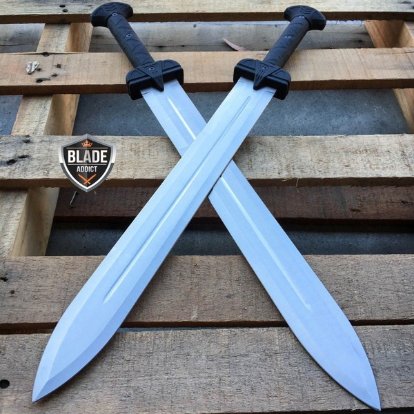 2 PC 24" GLADIATOR GREEK Roman SILVER SWORD MACHETE Gladius Medieval w ...