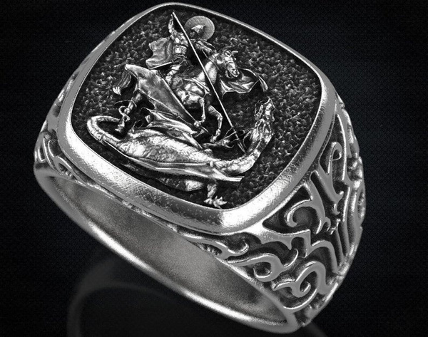 Unique sovereign ring for men portrait of Saint George with 925 Roman ...