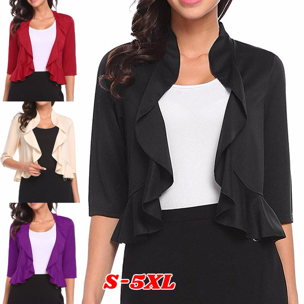New Womens Fashion Short Sleeve Cardigan Solid Color Coat Sheer Bolero