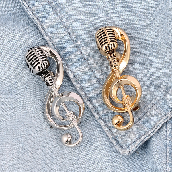 1pc Fashion Accessories Personalized Musical Note Microphone Brooch ...