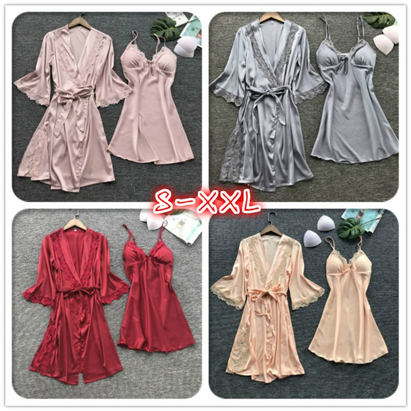 2pcs Pjs Women Stain Pajamas Set Polyester Fabric Smooth and ...