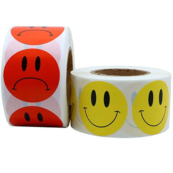 500pcs/Roll smile yellow face and Red Sad Face Stickers 1 inch Round ...