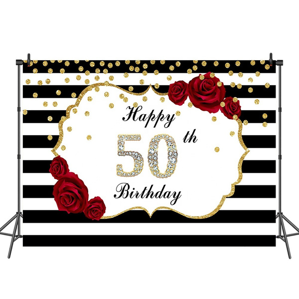 Black and White Stripe 50th Birthday Photography Backdrop Happy 50th ...