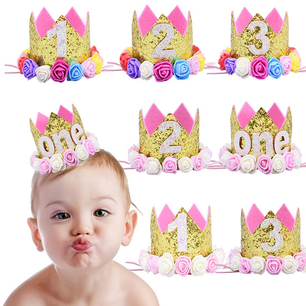 4.3'' Birthday Hats Crown with flower for Kids Girl 1st 2nd 3rd Year ...
