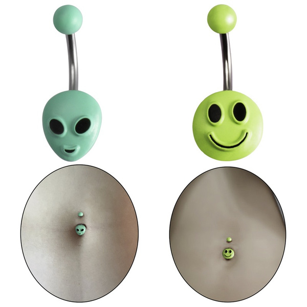 1pc Women Girl Belly Navel Button Piercing Stud Cute Alien Smile Style ...