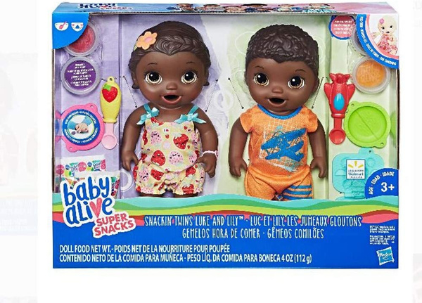 NEW Baby Alive Super Snacks Snackin' TWINS LUKE AND LILY AFRICAN AMERICAN DOLLS | Wish