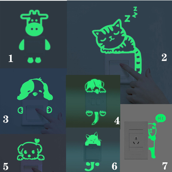 Luminous Carved Switch Stickers Luminous Cartoon Animal Wall Stickers ...