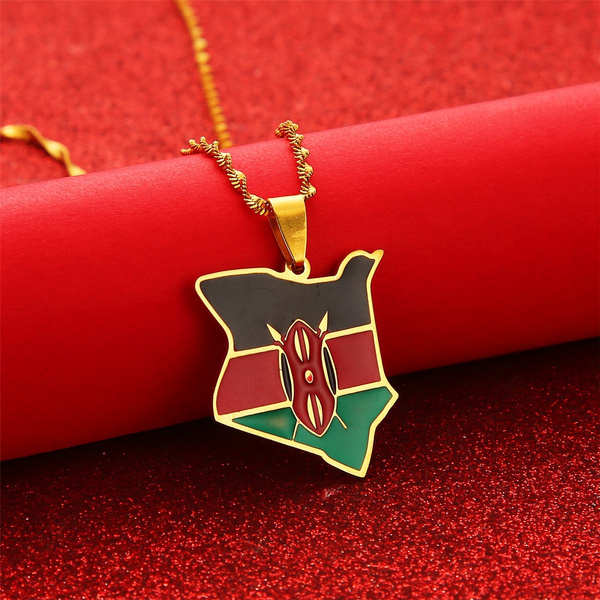Map of Kenya Flag Enamel Pendant Necklaces Jewellery Gold Color African ...