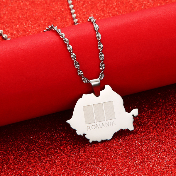 Romania Map Pendant & Necklace Gold Color Trendy Romanian Jewelry Gift ...