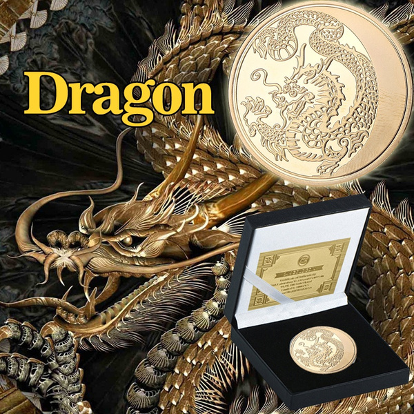 Chinese Ancient Dragon Coins Collectibles with Holder Gold Plated ...