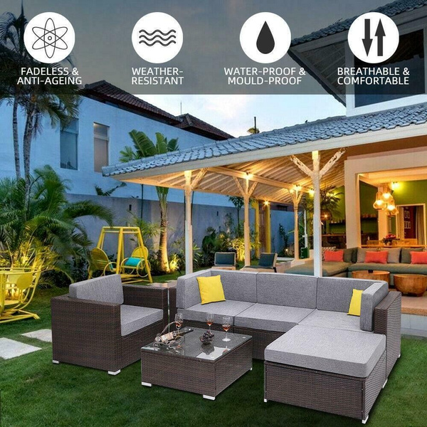 6PC Rattan Wicker Sofa Set Sectional Couch Cushioned Furniture Patio ...