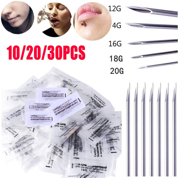 10/20/30pcs Stainless Steel Body Piercing Needles Mix Sterilized Disposable Packaging 12/14/16 ...