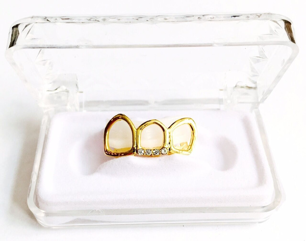 3 Teeth 14K Gold Plated Mouth Grills Grillz Cap - Open Face covers ...
