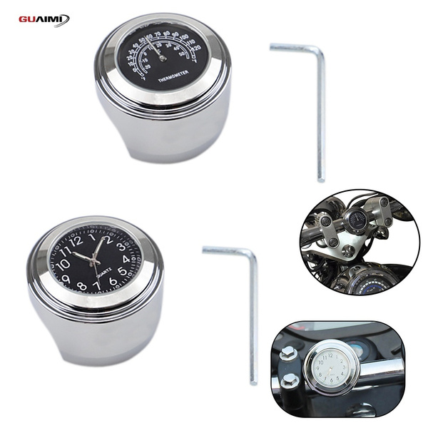 2pc Universal Motorcycle 7/8" 1" Handlebar Watch Clock and Thermometer ...